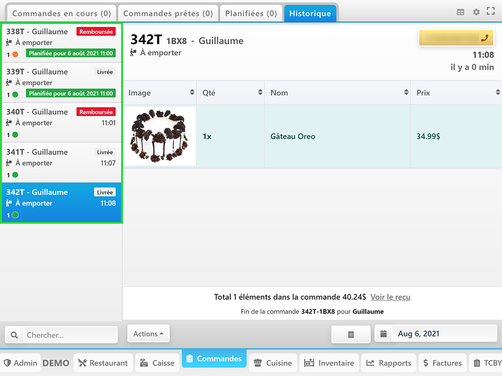 Historique des commandes | Eye-In Media Documentation